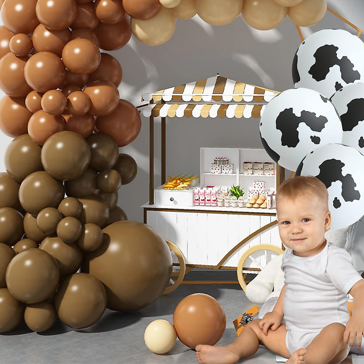 180PCS Cow Balloons Garland Kit – Balloons Garland Arch Kit with Neutral Brown Blush Latex Cow Balloons Assorted Sized Brown Balloons Garland Arch Kit Cow Print Party Supplies for Birthday Party Arch