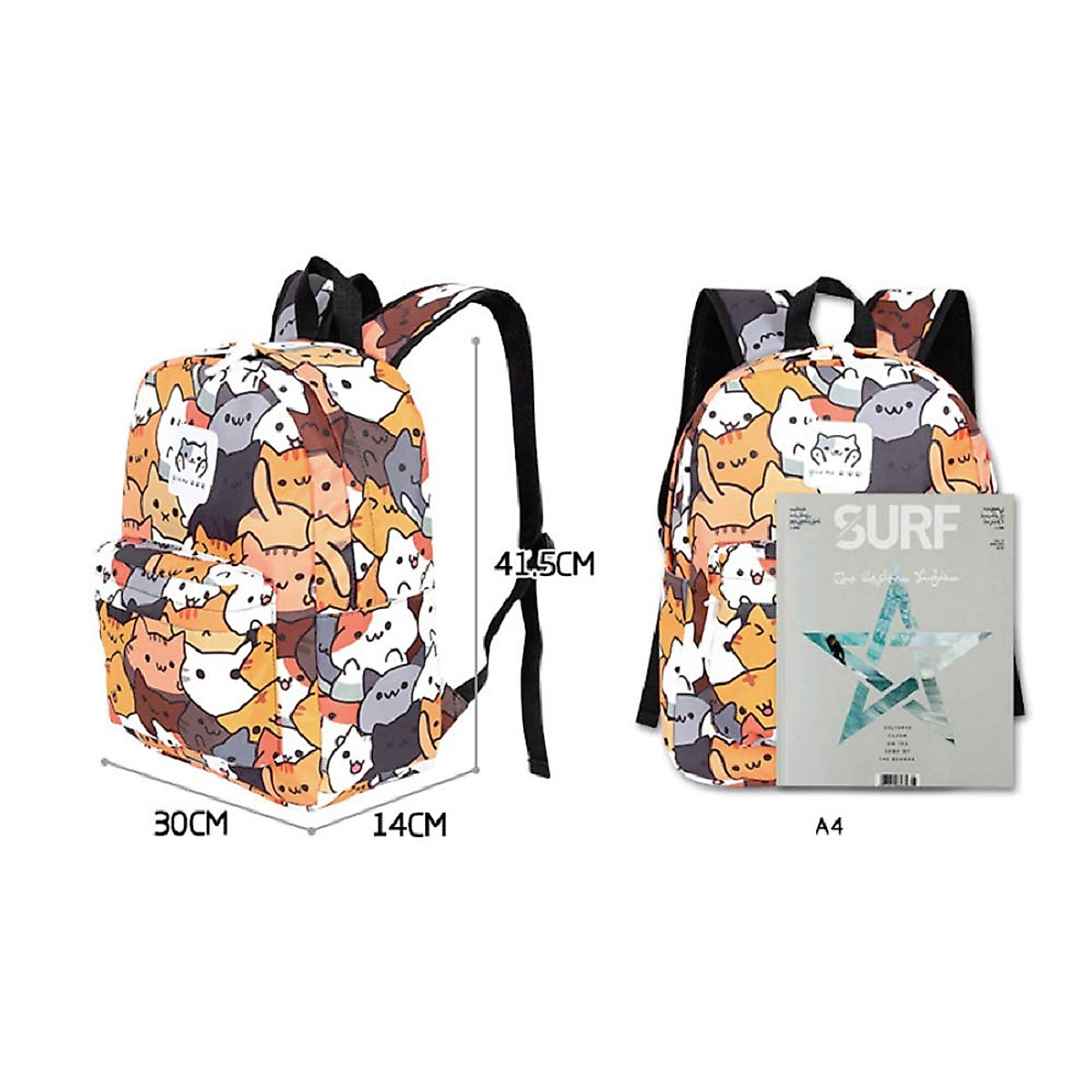GK-O Cute Cat Canvas Backpack School Shoulder Bag Laptop Bag