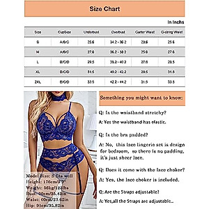 Avidlove Women Lingerie Sexy Set with Garter Belts Sexy Bra and Panty Set Lace Teddy Bodysuit(Blue L)