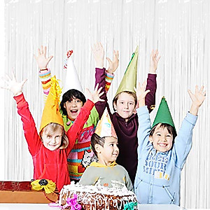 BTSD-home White Foil Fringe Curtain, Metallic Photo Booth Backdrop Tinsel Door Curtains for Wedding Birthday Bridal Shower Baby Shower Bachelorette Christmas Party Decorations(4 Pack, 8ft x 3ft)