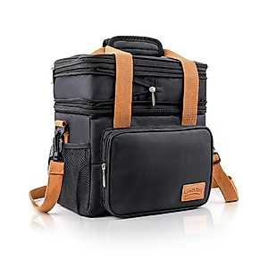 OCKLILY Lunch Box for Men, 17L Insulated Cooler Lunch Bag Women Expandable Double Deck Lunch Cooler Bag,Lightweight Leakproof Lunch Tote Bag, Suit For Work Travel Picnic (Black)