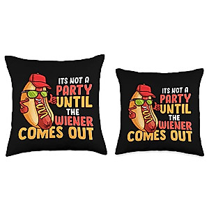 Funny Hotdog Buns Hot Dog Funny Hotdog Hot Dogs Its Not A Party Until The Wiener Comes Throw Pillow, 16x16, Multicolor
