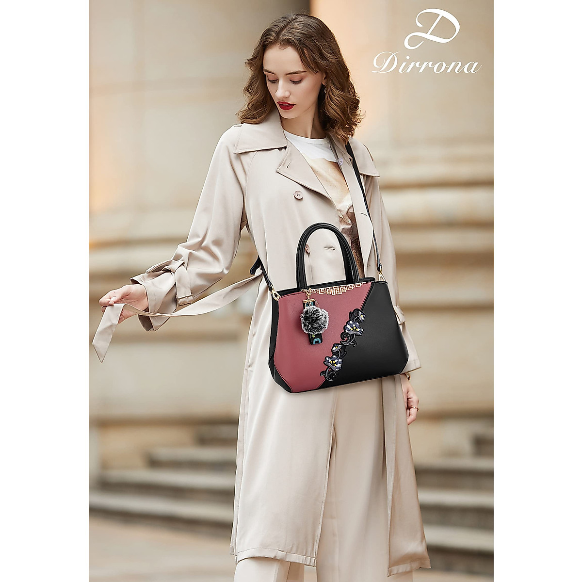 DIRRONA Women Handbag Ladies Messenger Bag Shoulder Bags Fashion Style Handbag Waterproof Casual PU Leather Pompom Messenger Bag Pink A