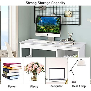 Tangkula White Desk with Drawers, Small Computer Desk Study Writing Desk, Modern Home Office Desk Student Desk with Storage Space, Makeup Vanity Desk for Bedroom (White)