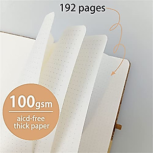 Keegood 1 Pack Dotted Journal Notebook,Bullet Journals,192 Pages A5 8.5 x 5.8inches,100gsm Thick Paper, Hardcover Writing Notebooks with Pocket,Pen Loop Holder,Cork Journal for Student Gifts,Birthday Gifts