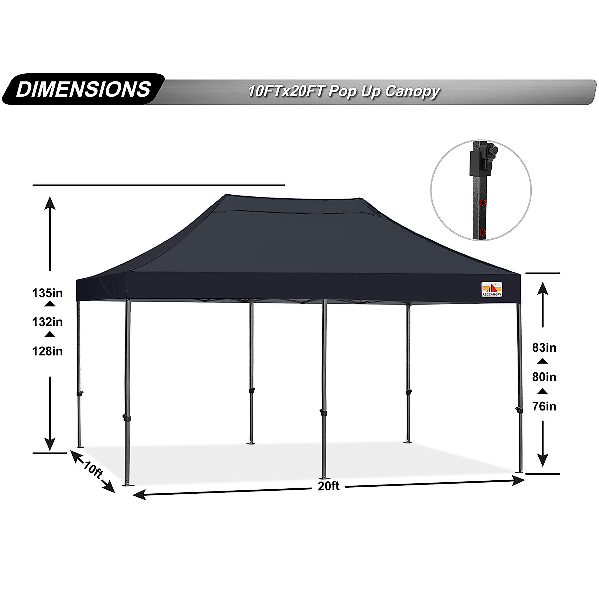 ABCCANOPY Patio Pop Up Canopy Tent 10x20 Commercial-Series(Black)