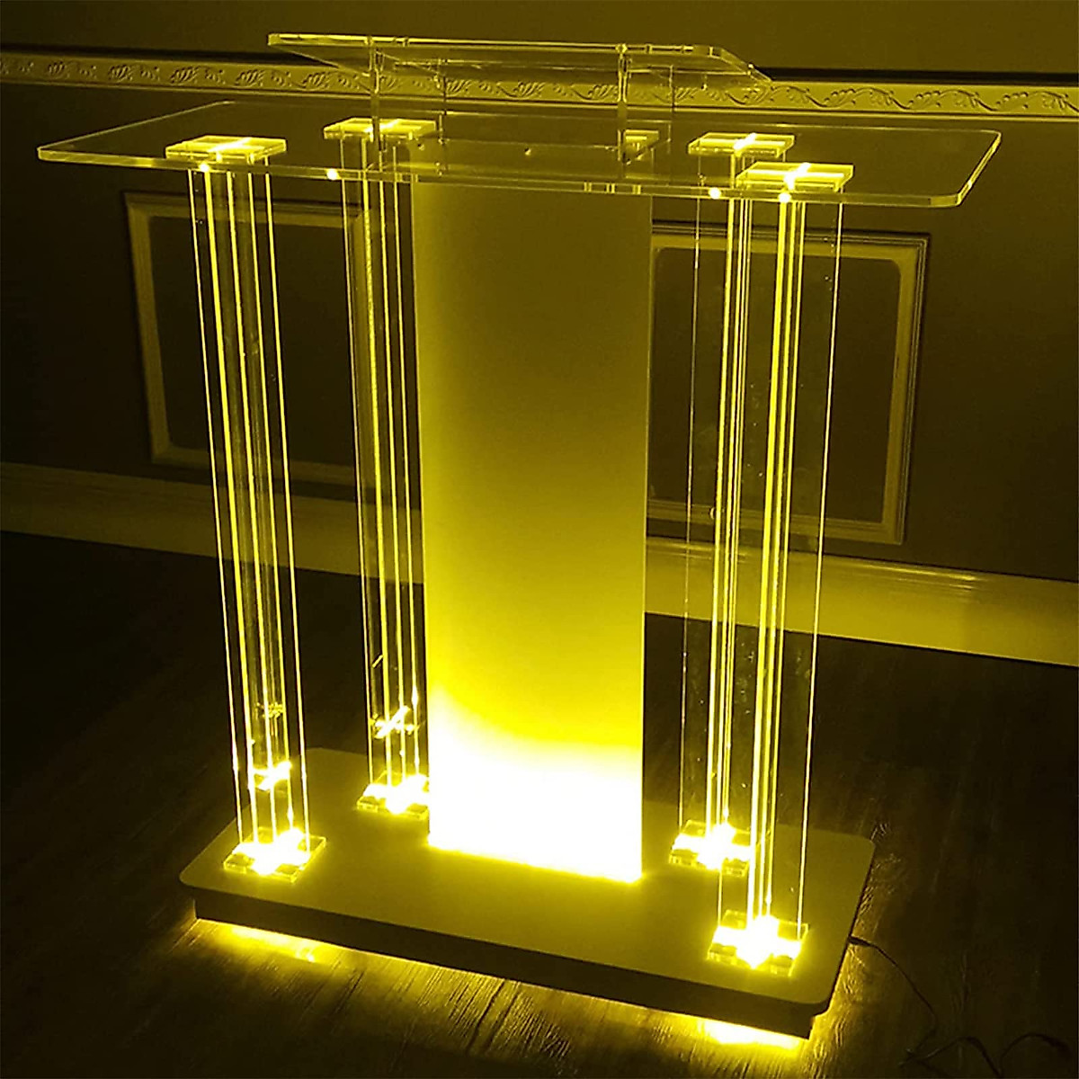 FKKFUCI Large Rolling Pulpit Acrylic Floor Podium with Casters, Luxury Reading Table Imported Portable Scrolling Pulpit Church Office Wedding Hotel,Clear