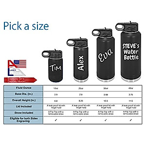 Polar Camel Personalized Water Bottles 40oz with Flip-Top Lid and Straw,Vacuum Insulated Flask, Stainless Steel Sports Double Wall Thermos, Your Logo Name Text Engraved in USA (Black, 40 oz.)