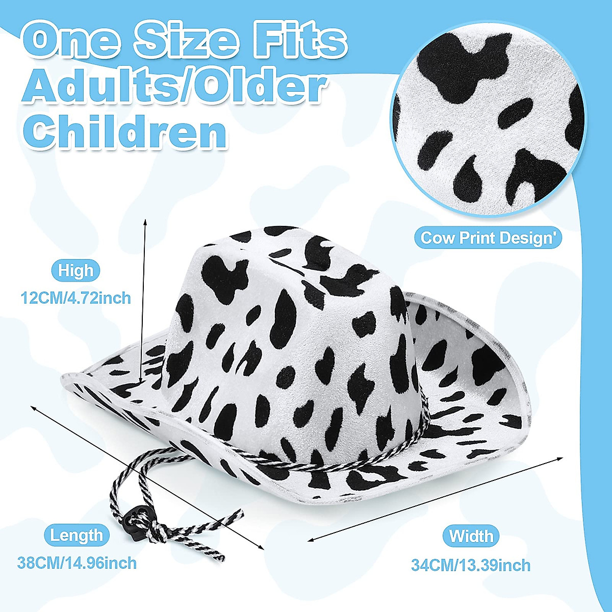 Neer Cow Print Cowboy Hat 2 Pieces Cowboy hat Unisex Black White Cowboy Hat for Men and Woman Party