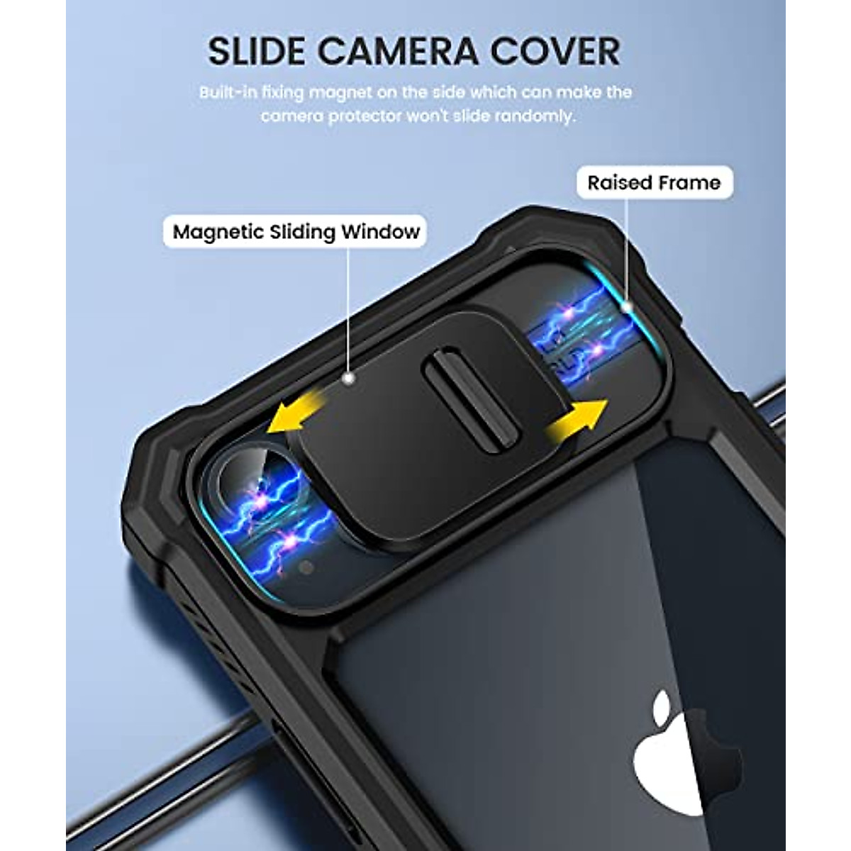 Caka for iPhone 14 Case, iPhone 13 Case with Screen Protector & Slide Camera Cover Heavy Duty Shockproof Phone Case for iPhone 13 iPhone 14 6.1 inches, Black