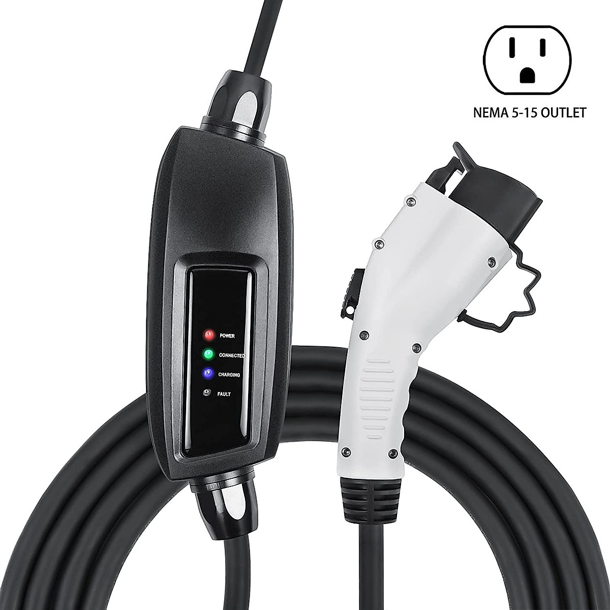 Lectron Electric Vehicle Charger 16 Amp - Level 1 EV Charger (110V) with 21ft Extension Cord & Nema 5-15 Plug Compatible with All J1772 EVs
