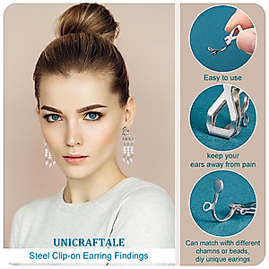 UNICRAFTALE 50pcs Stainless Steel Clip-on Earring Non-Piercing Earring with Loops Painless Converter Earring Components for Earring Making 12x6x9mm