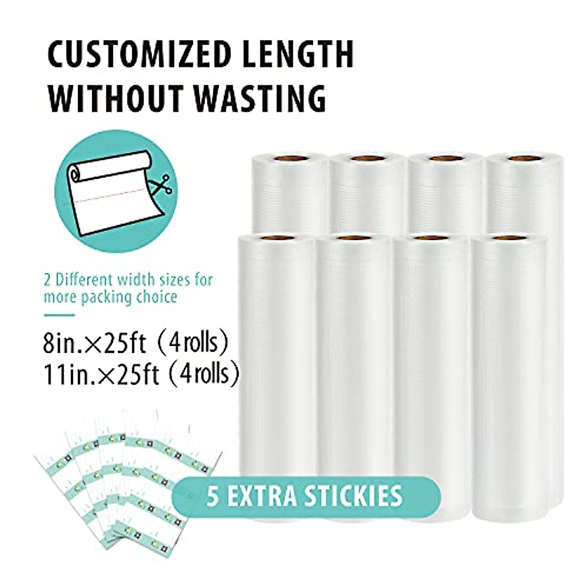 Happy Seal Vacuum Sealer Bags 8x25+11x25 8 Rolls for Food Saver, Commercial Grade, BPA Free, Heavy Duty, Great for vac Storage,Meal Prep or Sous Vide