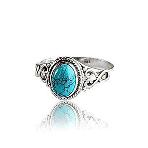 supaen Fashion Women 925 Sterling Silver Turquoise Moonstone Ring Wedding Jewelry 6-10 (8)