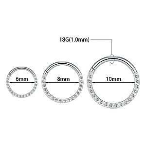 PEAKLINK 16G Septum Jewelry CZ Septum Ring G23 Titanium Seamless Segment Hinged Clicker Ring Conch Ring Helix Piercing Cartilage Tragus Earrings 6mm Nose Hoop Ring Silver Daith Piercing Jewelry
