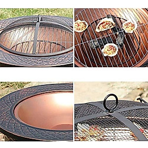 LEAYAN Garden Fire Pit Portable Grill Barbecue Rack Outdoor Fire Pit Bonfire Wood Burning Patio Coal Grill Firepit for Grill Charcoal Grill with Spark Screen with Cover BBQ Cooking for Camping Ba