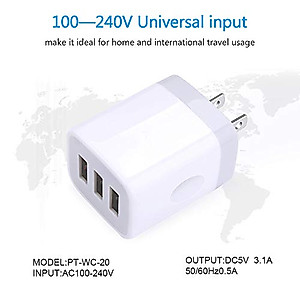 USB Wall Charger, Hootek 2Pack Wall Plug 3-Port USB Charging Station 3.1A Power Adapter Multi Port Quick Charger Block Cube Compatible iPhone 14 13 12 11 Pro XS MAX 8 Plus,iPad,Samsung Galaxy S22 S21