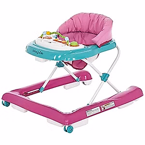 Dream On Me 2-in-1 Ava Baby Walker, Easy Convertible Baby Walker, Walk Behind, Height Adjustable Seat, Added Back Support, Detachable-Toy Slate, Teal Pink