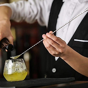 YeeTeching 12 Inch Stainless Steel Cocktail Stirrer,Bartender Spoon Long Handle Spiral Design Mixing spoon for Home Drink and Small Twisted Bar Spoons Silver-2pack