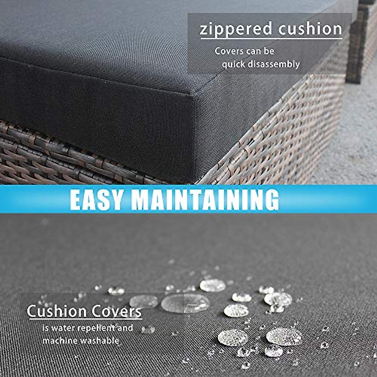 CHINNLUU 5 Pieces Patio Furniture Set Outdoor Wicker Patio Sofa Washable All-Weathe Sectional Conversation Set with Cushion and Glass Table (Grey)