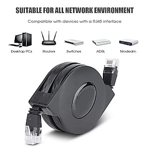Adjustable Retractable Cat-6 10 Gigabit Ethernet Ultra Flat Retractable Cable Cat6 Ethernet Cable RJ45 Connectors for Travel, 1m / 3.3ft, 2m / 6.6ft Optional(6.6ft)