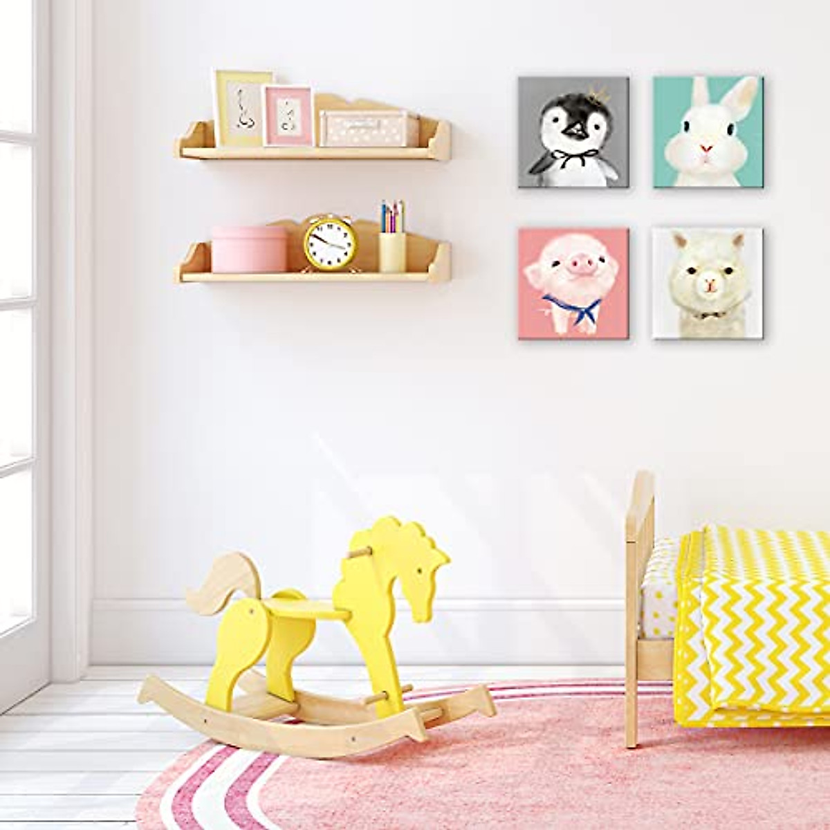Merrleem Kids Canvas Wall Art Prints Colourful Animals Wall Decor Picture Painting for Baby Room Bedroom Nursery Decor (12"x12"x4pcs)