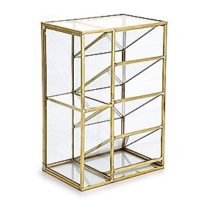 Hipiwe Vintage Gold Metal Desk Organizer - Glass Make up Brushes lipstick Holder Dresser Organizer Pen Pencil Storage Holder for School Home Office Supplies (6 Compartment)