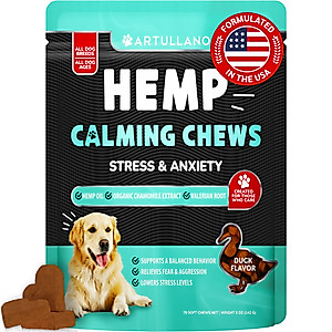 Artullano Hemp Calming Chews for Dogs - Advanced Dog Calming Treats - Dog Calming Chews - Anxiety Relief Treats - Thunderstorms, Separation Aid, Barking, Stress Relief - Hemp Oil - 70 Chews