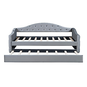 Harper & Bright Designs Twin Daybed with Trundle and USB & Type-C Charging Ports, Modern Upholstered Daybed Frame, Velvet Twin Sofa Bed Frame for Living Room, Bedroom, Gray