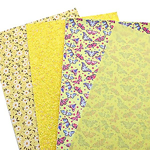 David accessories 4 Pcs 7.7" x 12.9" (20 cm x 33 cm) Yellow Butterfly Printed Faux Leather Fabric Sheets Include 2 Kinds of Leather Fabric for DIY Bows Earrings Making Crafts (Yellow Butterfly)