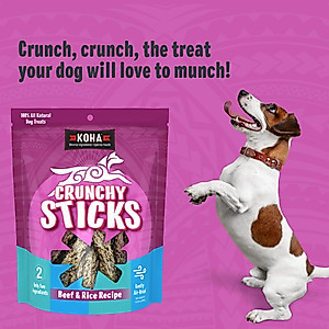 KOHA Pet Crunchy Sticks Beef & White Rice Recipe, 2 Ingredient Dog Treats for Sensitive Stomachs, Tasty Treats for Dogs