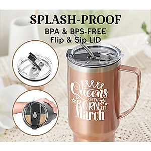 Onebttl Funny Birthday Gifts for Women, Her, Birthday Queen, 40 oz Tumbler with Handle, Rose Gold, Queens are Born in July