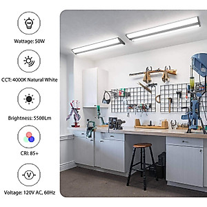 FAITHSAIL 4FT LED Wraparound Light Fixture Ceiling Mount, Ultra Slim 50W LED Garage Light Flush Mount, 4000K Neutral White, 5500 Lumens Office Light, Fluorescent Fixtures Replacement, 4 Pack