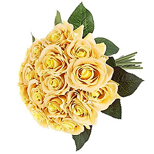Pure Garden Rose Artificial Flowers - 18Pc Real Touch 11.5-Inch Fake Flower Set with Stems for Home Decor, Wedding, or Bridal/Baby Showers (Yellow)