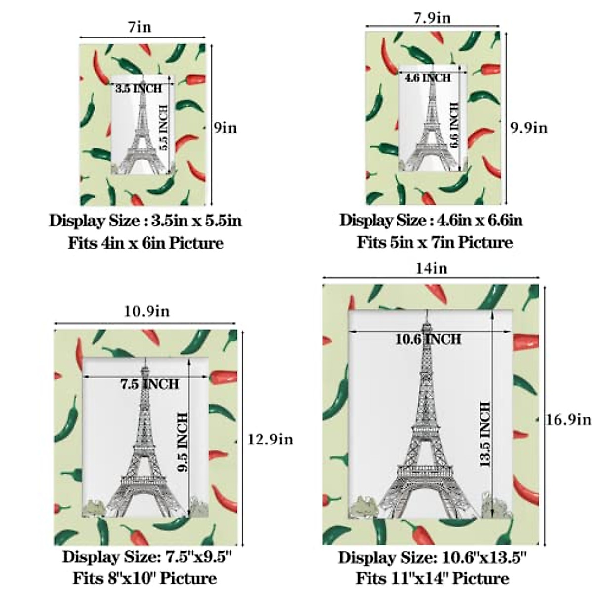 Pardick Chilli Peppers 4x6 Picture Frame, Green Red Wooden Photo Frames for Tabletop and Wall Display, Picture Frame Home Office Decor