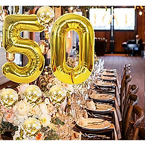 Eokeanon Number 50 and Gold Confetti Balloons, 40 Inch Gold Number 50 Balloon with 5PCS 12 Inch Gold Confetti Balloons for 50th Birthday Party Decorations 50th Anniversary Décor