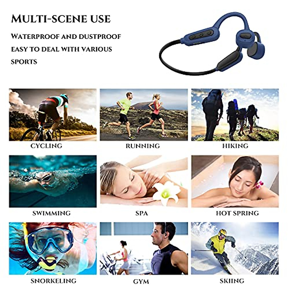 LeBoomon Waterproof Bone Conduction Headphones Wireless Bluetooth 5.0 Built-in 16G Mp3 Player IP68 Waterproof Swimming Headset with Mic for Running Swimming Cycling Gym