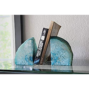Brazilian Agate Polished Crystal Bookends Dyed Non-Toxic Blue with Rubber Bumpers (2 to 3 Lbs)
