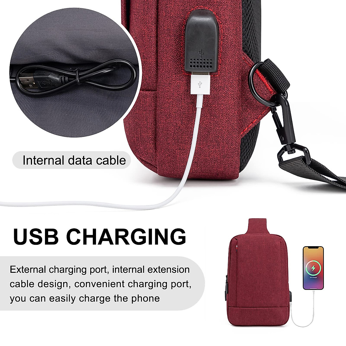 ecosmile Messenger Bag Sling Bag Crossbody Shoulder Bag for Men Women Travel Work Satchel Bags, Red