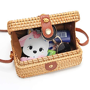 CrazyPiercing Wicker Square Crossbody Rattan Bag, Women Boho Bag Clutch Woven Handbag