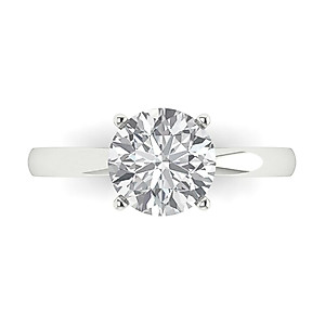 Clara Pucci 2.0 ct Round Cut Solitaire Moissanite Engagement Wedding Bridal Promise Anniversary Ring in 18K White Gold Size 7