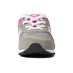 New Balance Baby Girls 574 Core Bungee Sneaker, Grey/Pink, 2 Infant