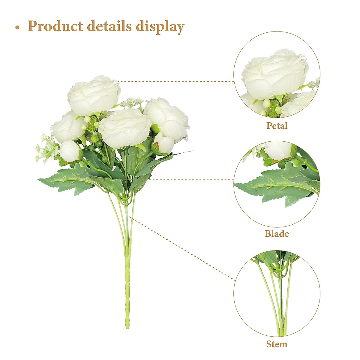 AIPOKE Artificial Persian White Rose 4pcs Bouquet with 20 Heads White Flowers for Home Garden Decor Wedding Party