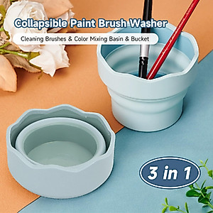 FLEXMAN Collapsible Paint Brush Washer, Portable Silicone Washing Bucket Brush Holder for Camping, Hiking, Watercolor Oil Painting, Pen Wash Container (Blue)