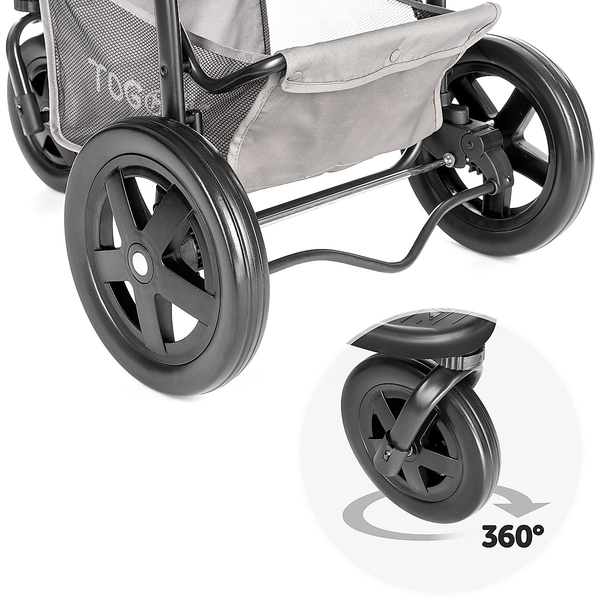 Hauck TOGfit Pet Roadster - Luxury Pet Stroller for Puppy, Senior Dog or Cat | Easy Foldable Three Wheels Travel Pet Jogger max. Loading 70 lb, Mattress Included - Gray