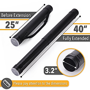 Mr. Pen- Poster Tube, Black, Extendable Poster Tube with Strap, Poster Carrying Case, Telescoping Tube, Art & Poster Transport Tubes, Poster Tubes for Storage, Poster Holder Tube, Blueprint Tube