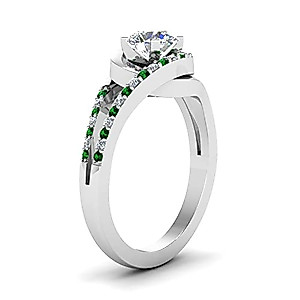 JewelryGift Swirl Split Diamond Ring for Women Sterling Silver Created Emerald Round Shape Green Color Split Shank Engagement Ring Prong Setting in Size 8 Handcraft Chakra Healing