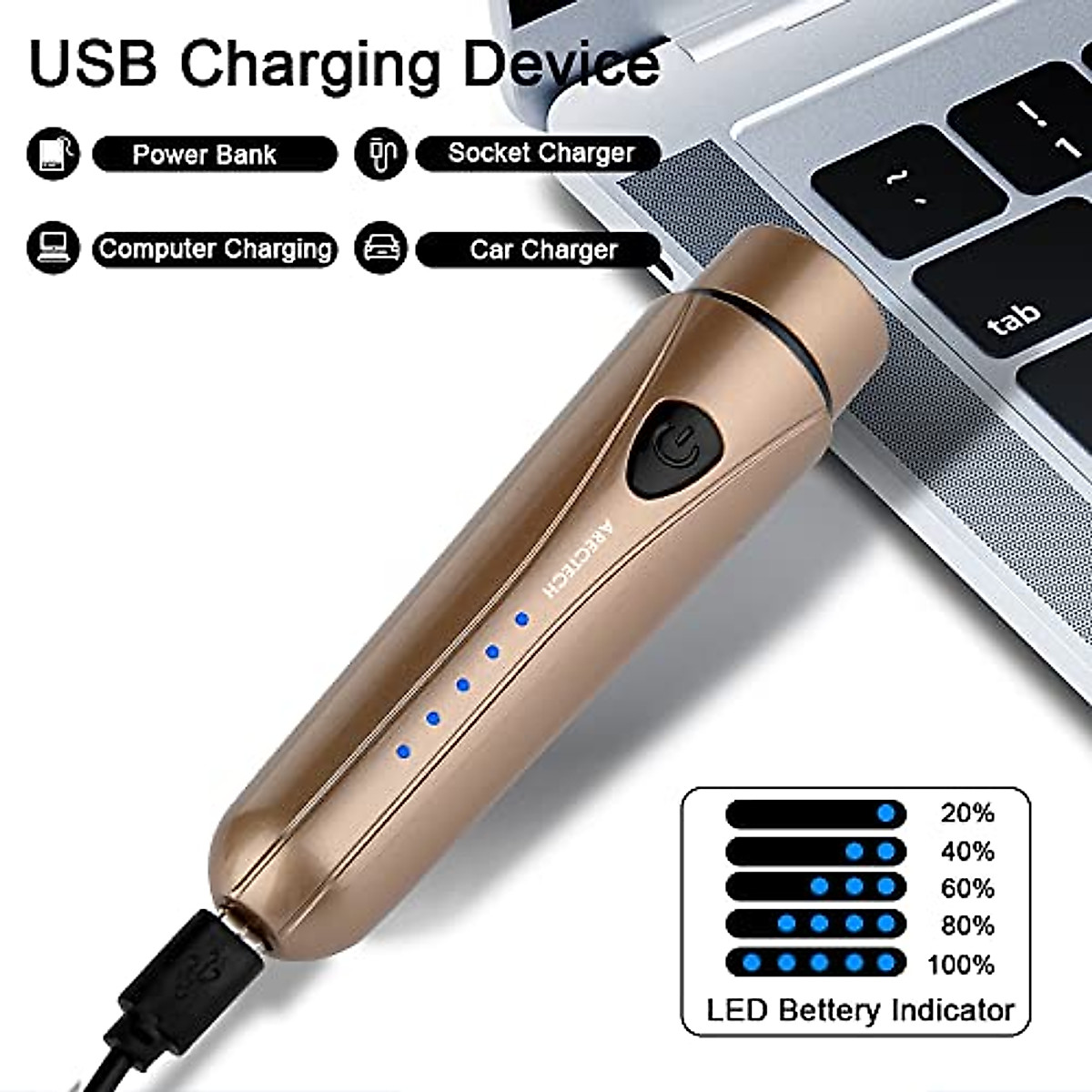 ARECTECH Mini Portable Shaver Pocket Razors Electric Razor for Men USB Rechargeable LED Battery Display Best for Travel Shaves Touch Up Shaves Cordless Gold