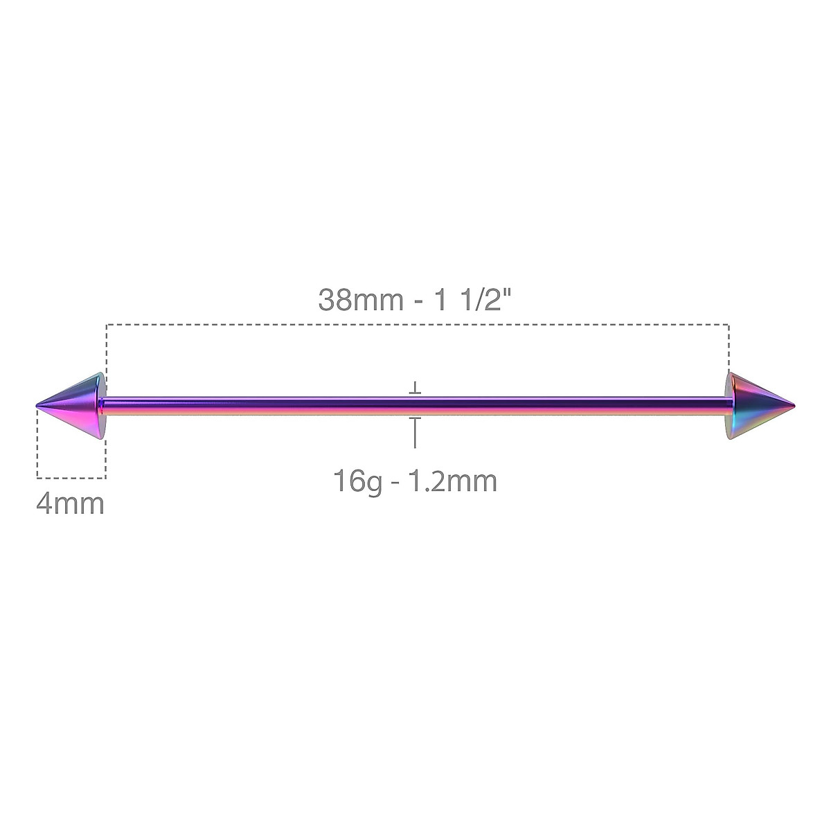 4pc Industrial Barbells 16g 38mm 1 1/2 Surgical Steel Straight Ear Bar Piercing Jewelry Spikes Pack