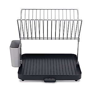 Joseph Joseph Y-Rack Dish Rack and Drain Board Set with Cutlery Organizer Drainer Drying Tray, Large, Gray